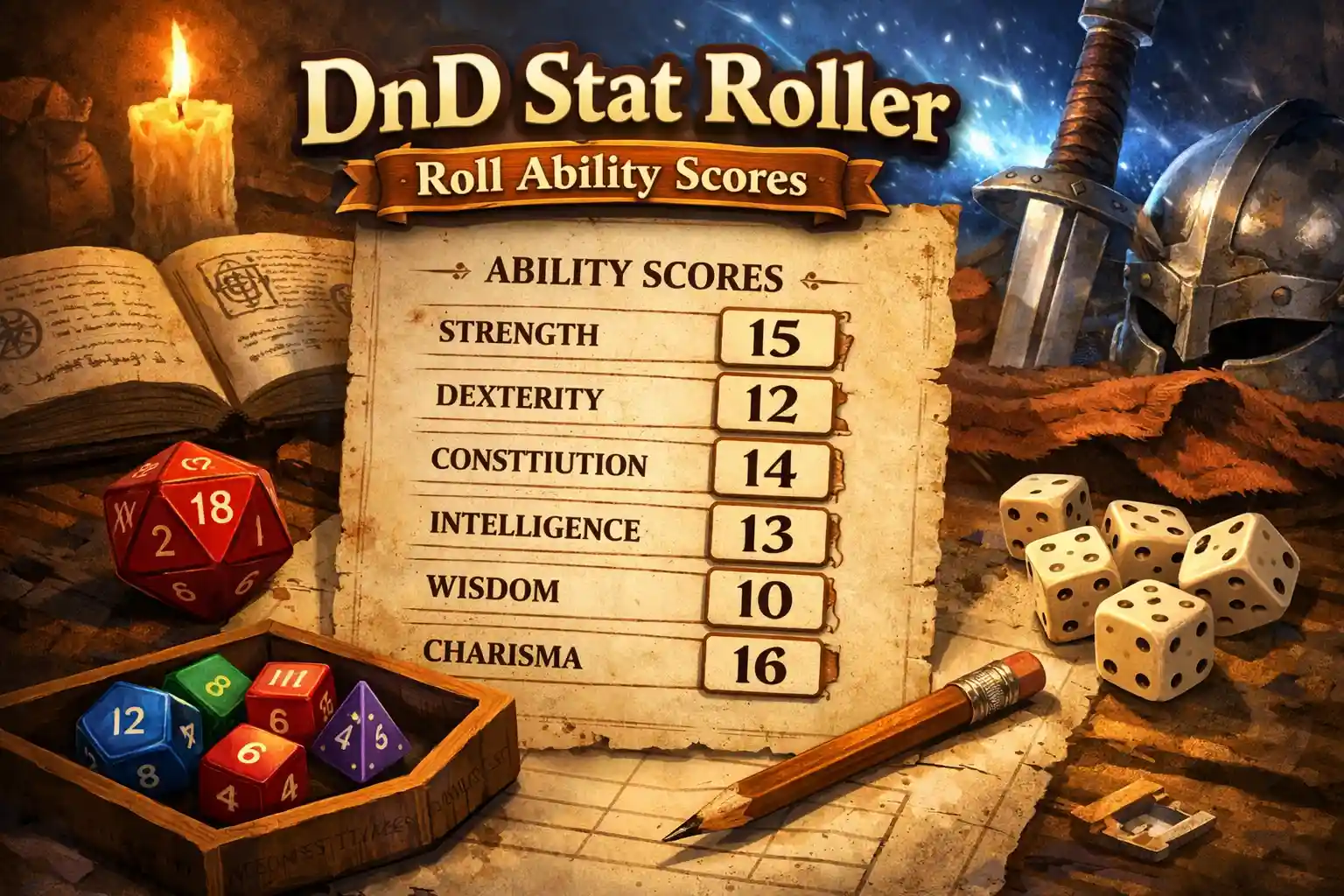 DnD Stat Roller — Roll Ability Scores – D&D 5e Tool — 100% Free